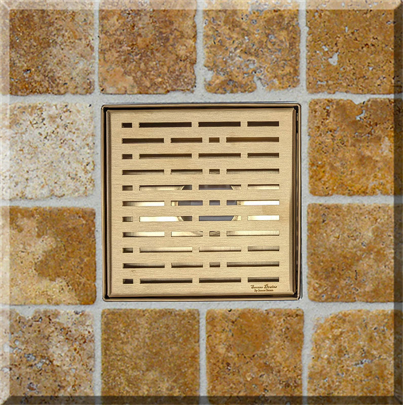 6 Inch Satin Gold Square Shower Drain Assembly Kit Broken Lane Design ...